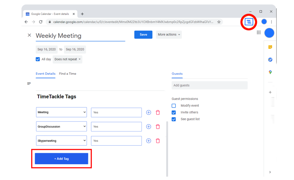 Tracking and analysis with Google Calendar time tracking - Tackle