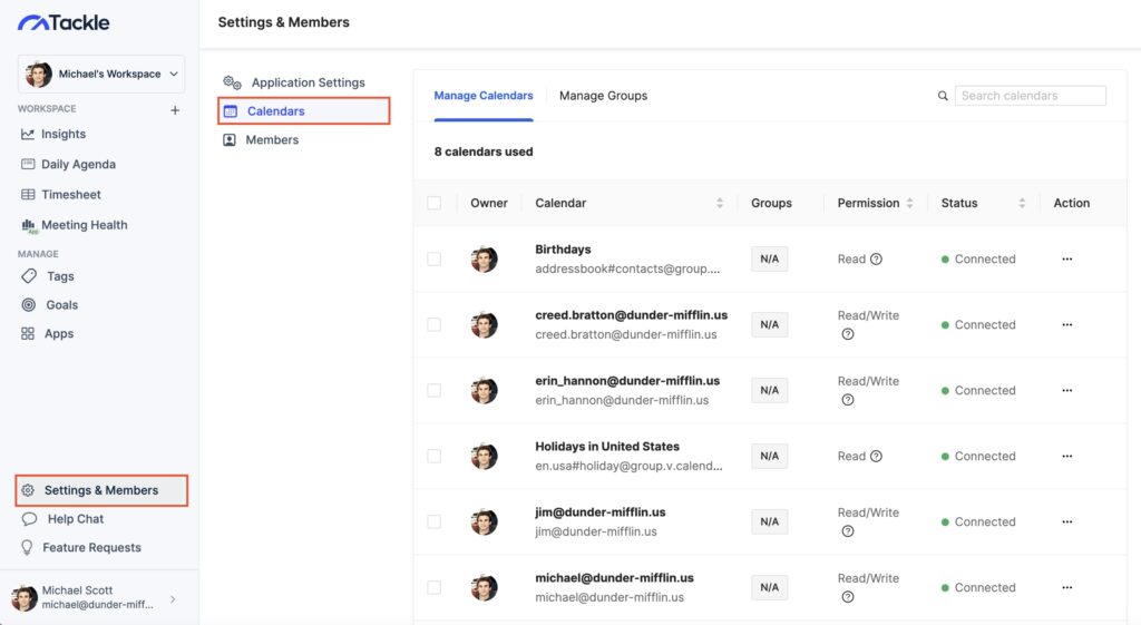 Export Google calendar - Tackle