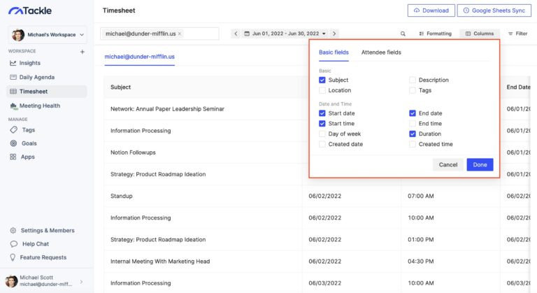 Export Google calendar - Tackle