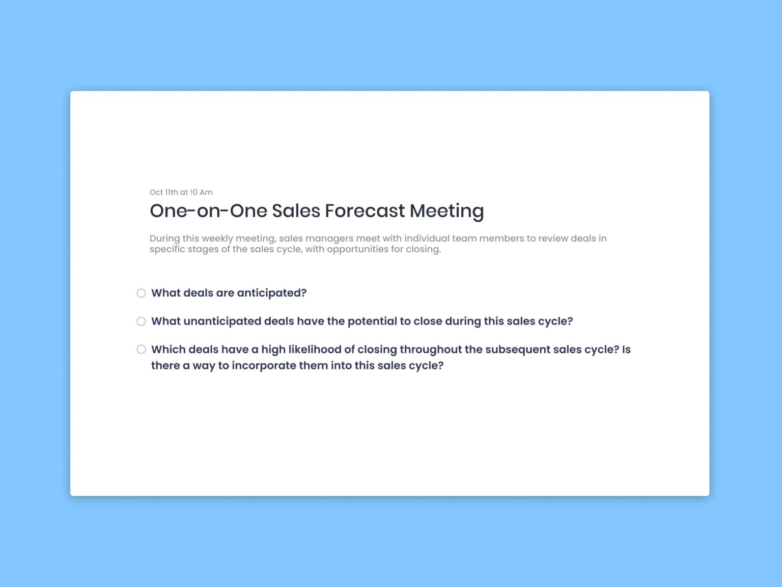 15 Most Essential sales meeting templates every organization needs - Tackle