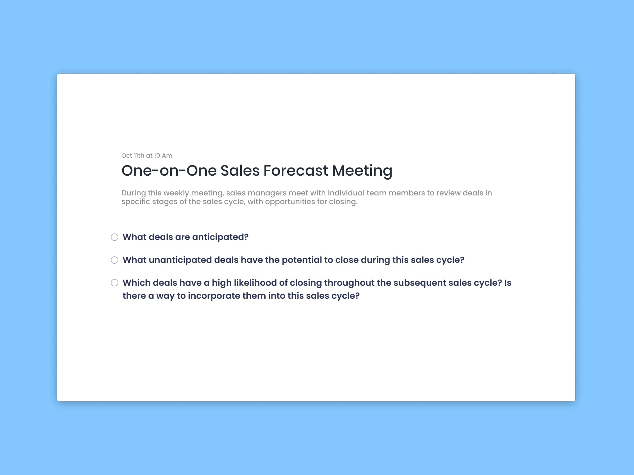 15 Most Essential sales meeting templates every organization needs - Tackle