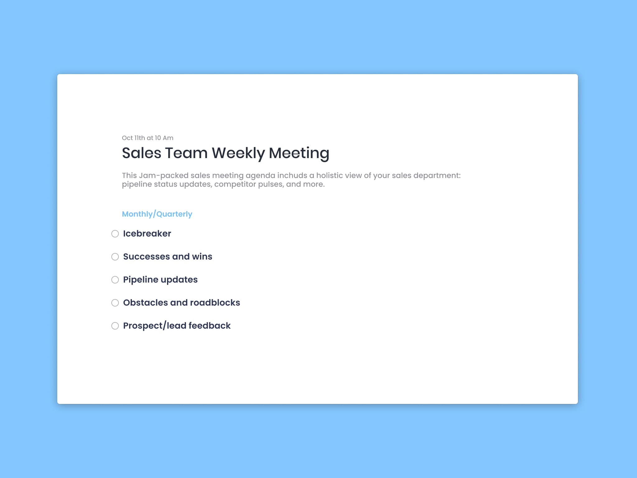 15 Most Essential sales meeting templates every organization needs - Tackle