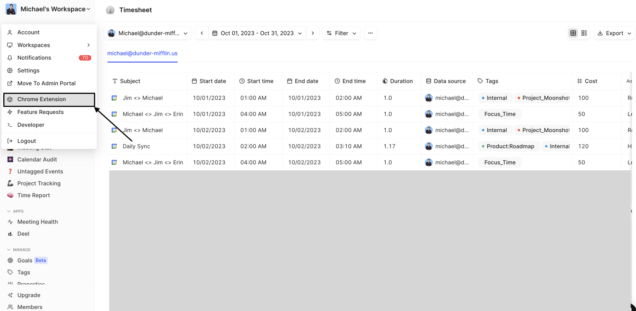Tracking and analysis with Google Calendar time tracking - Tackle